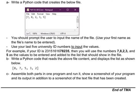 Solved Text Write A Python Code That Creates The Below File M110 Sp23