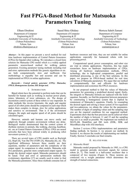 pdf fast fpga based method for matsuoka parameters tuning