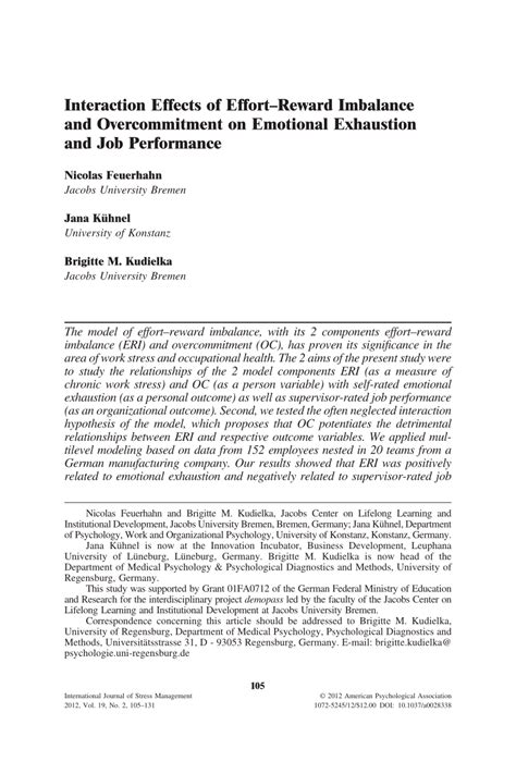Pdf Interaction Effects Of Effortreward Imbalance And Overcommitment