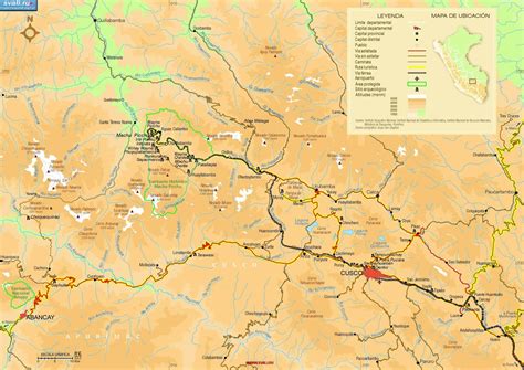 карты Подробная карта окрестностей Куско Cusco и тропы Инков Перу