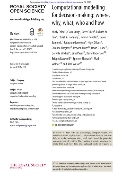 Pdf Computational Modelling For Decision Making Where Why What