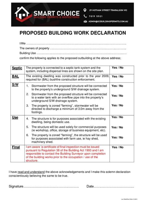 Statutory Declaration Stat Dec Form Smart Choice Building Permits