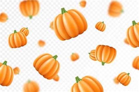 떨어지는 호박은 투명한 배경에 고립되어 있다 흐릿한 효과로 전체 및 얇게 썬 주황색 호박을 날립니다 광고 포장 배너 포스터