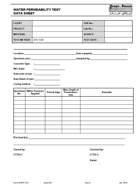 Concrete Water Permeability Test Report Pdf