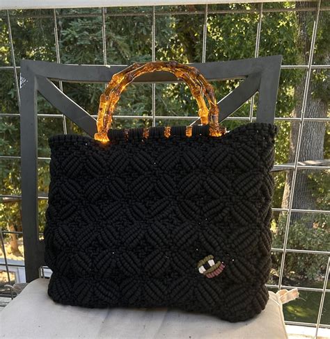 Finished Half Hitch X Tote With Tiny Pepe Rmacrame