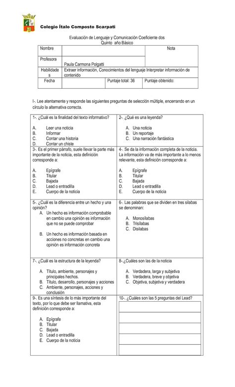 Calaméo Evaluación De Nivel 5 Basico