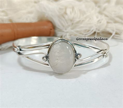 Moonstone Bangle Solid 925 Sterling Silver Bangle Women And Etsy