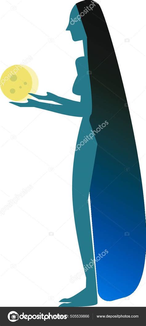 Silhouette Long Haired Woman Orb Hand Vector Color Drawing Illustration