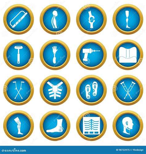 Orthopedics Prosthetics Icons Blue Circle Set Stock Vector
