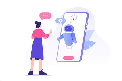 챗봇 Ai 및 고객 서비스 개념 큰 스마트 폰 화면에서 챗봇과 이야기하는 젊은 여성 메시징을 통해 채팅 봇 가상 도우미 고객
