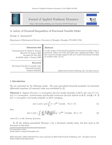 Pdf A Variety Of Gronwall Inequalities Of Fractional Variable Order