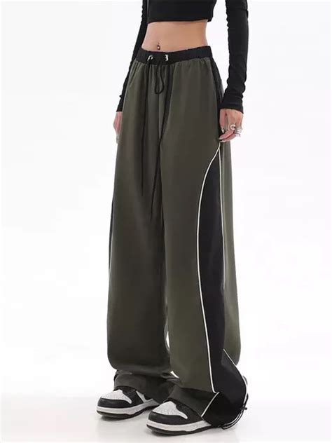 بنطلون رياضي نسائي عتيق للخريف والشتاء بألوان متباينة فضفاض وبأرجل