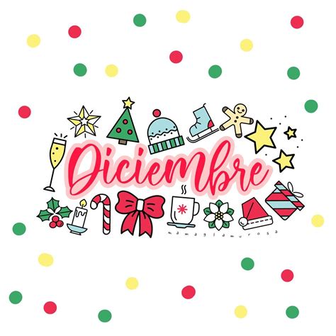 Hola Diciembre Mes Texto Letras A Mano Con Flores Y Hojas Navidad Png