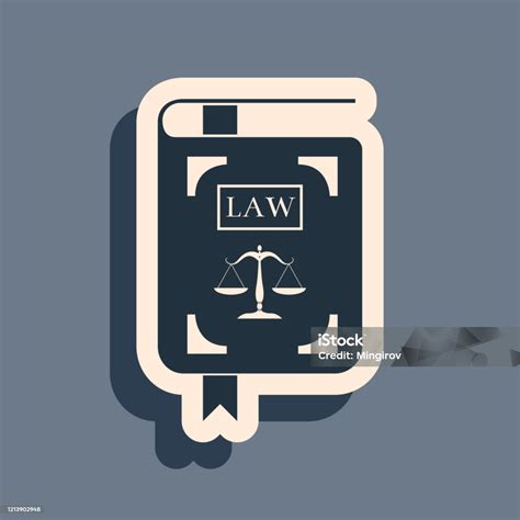 灰色の背景に隔離された正義のアイコンのスケールを持つ黒い法律の本の法令の本長い影のスタイルベクトルの図 アイコンのベクターアート素材や画像