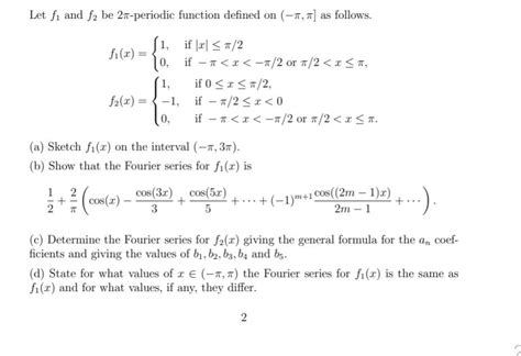 solved let f1 and f2 be 2π periodic function defined on