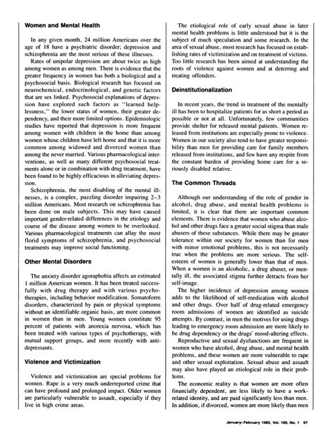 Womens Health Report Of The Public Health Service Task Force On Women