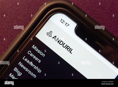 Anduril Website Is Displayed On A Smartphone Anduril Industries Is A U S Defense Technology