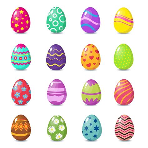 Ovos de páscoa coloridos dos desenhos animados padrões florais isolados vector set Vetor