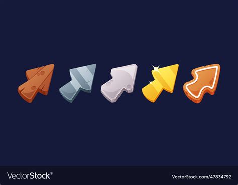 Game Cursors Wooden Metal Stone And Golden Vector Image