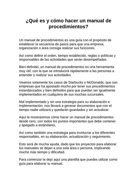 Qué Es Y Cómo Hacer Un Manual De Procedimientos Pdf