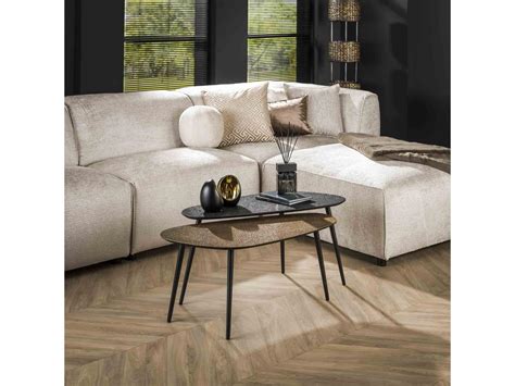 Table Basse Métallique En Forme De Haricot Gris Lot De 2