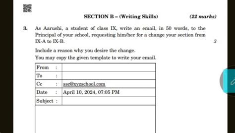 SECTION B Writing Skills 22 Marks As Aarushi A Student Of Class IX
