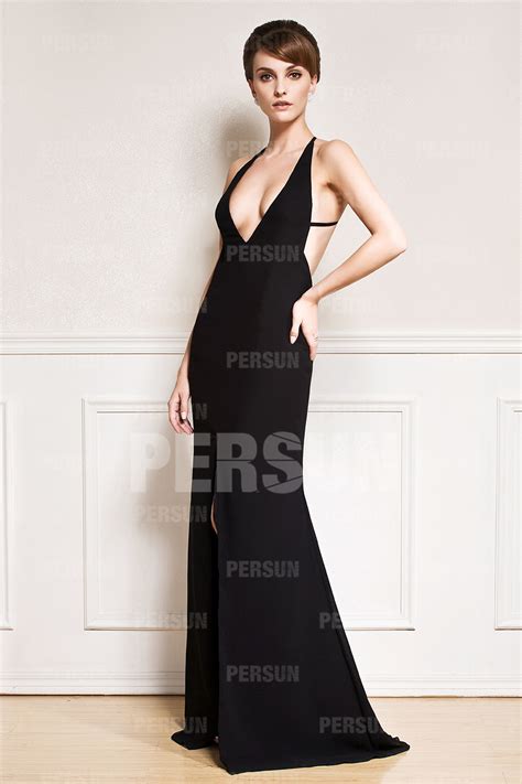 Sexy Robe fendue noire à encolure profonde et dos nu Persun fr