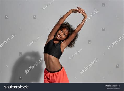 Smiling Athletic Black Girl Stretching Looking库存照片2151200447 Shutterstock