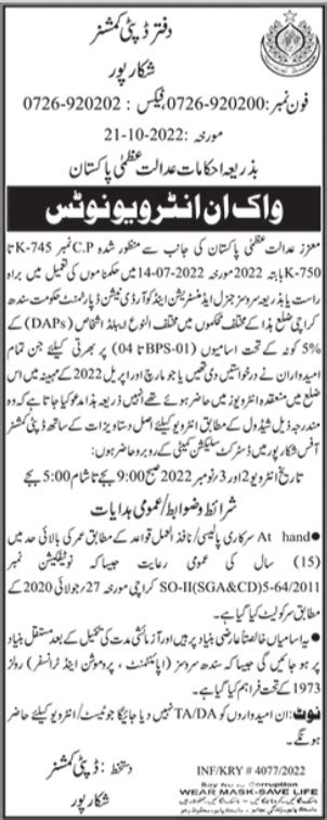 Deputy Commissioner Office Job Interview 2022 2025 Job Advertisement