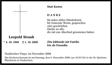 Traueranzeigen Von Leopold Straub Trauer In NRW De