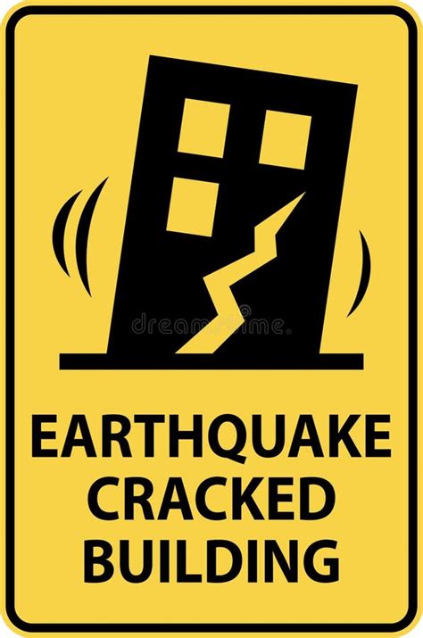 Earthquake Warning Sign With Cracked Building Stock Illustration