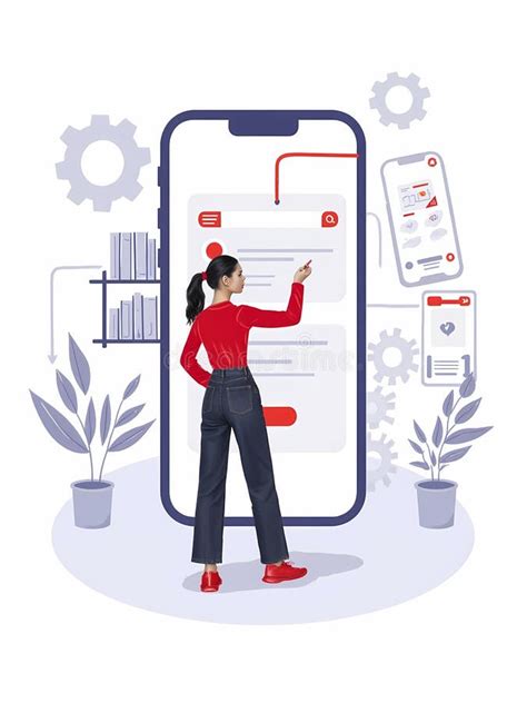 A Woman Demonstrates Using A Mobile App Interface On A Giant Smartphone