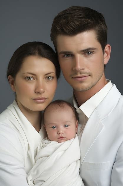Портрет новорожденного с родителями Бесплатно Фото