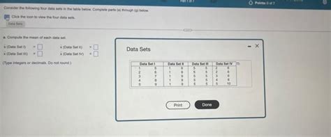 solved consider the following four data sets in the table