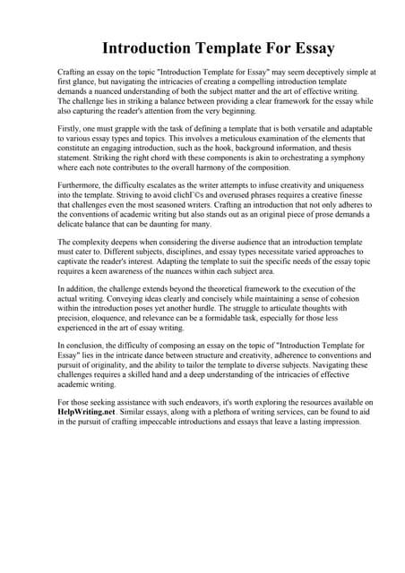 Introduction Template For Essay How To Write An Essay Introduction