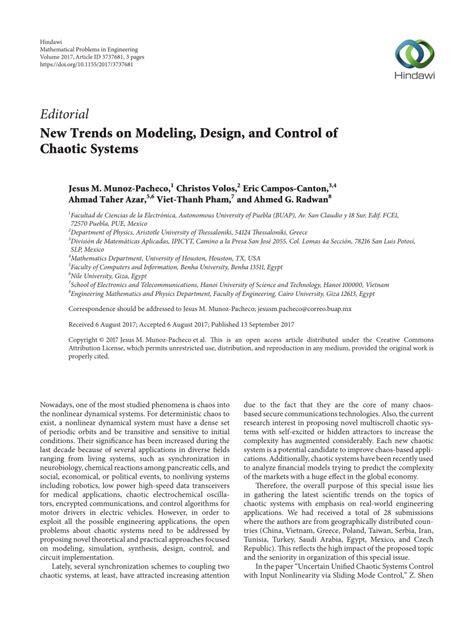 Pdf New Trends On Modeling Design And Control Of Chaotic Systems