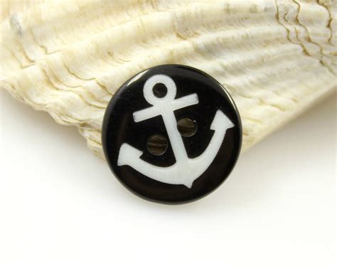 Black Plastic Buttons With White Anchor Pattern 059 Inch 10 Etsy