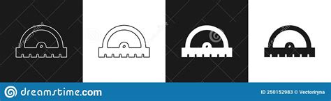 Set Protractor Grid For Measuring Degrees Icon Isolated On Black And White Background Tilt
