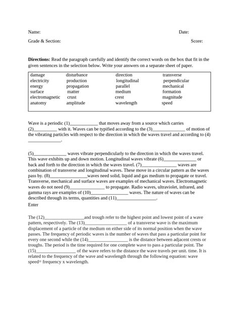 Worksheet 1 Grade 7 Pdf Waves Electromagnetic Radiation
