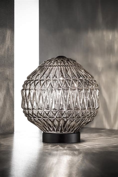 Smoked Blown Glass Sphere Lamp Masiero Murano And Crystal