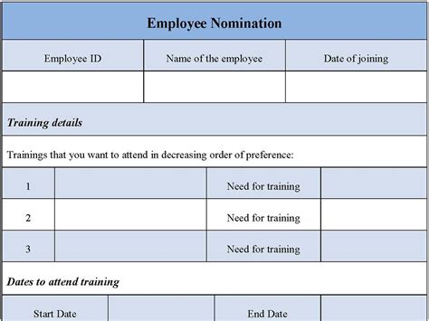 Employee Nomination Form Editable PDF Forms