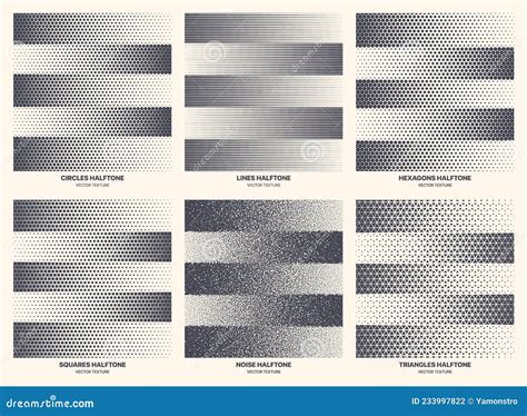 Different Halftone Striped Patterns Set Vector Geometric Texture Isolated On White Stock Vector