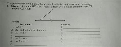 Solved I Complete The Following Proof By Adding The Missing