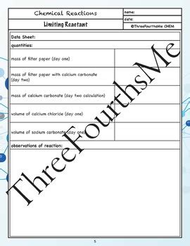 Limiting Reactant Lab Experiment By ThreeFourthsMe TpT