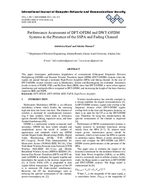 Pdf Performance Assessment Of Dft Ofdm And Dwt Ofdm Systems In The