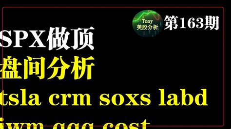 美股分析 163期 Spx 正在做顶。 盘间分析 Tsla Crm Soxs Labd Iwm Tza Msft Dxy Qqq Cost