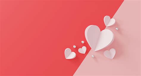 해피 발렌타인 데이 컨셉 분홍색 백그툰의 종이 하트와 실버 볼 맨 위 보기입니다 플랫 레이 텍스트 공간을 사용할 수 있습니다