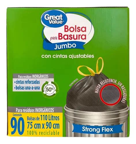 Pack 6 Bolsas P Basura C 90p Great Value Jumbo C Cinta 75x90 Envío Gratis