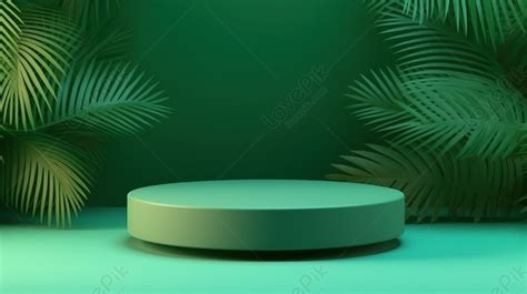 3d 제품 장면과 야자수 그림자가 있는 추상 녹색 배경의 원통형 연단 연단 배경 그림자 배경 원통 배경 이미지 Hd 연단