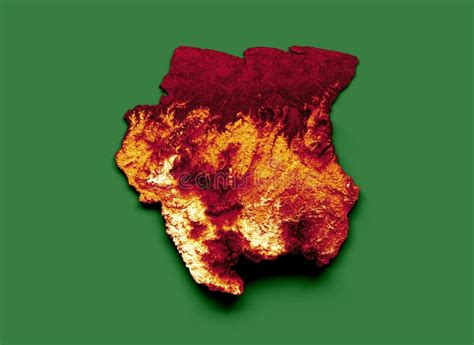 Suriname Map With The Flag Colors Yellow And Red Shaded Relief Map 3d